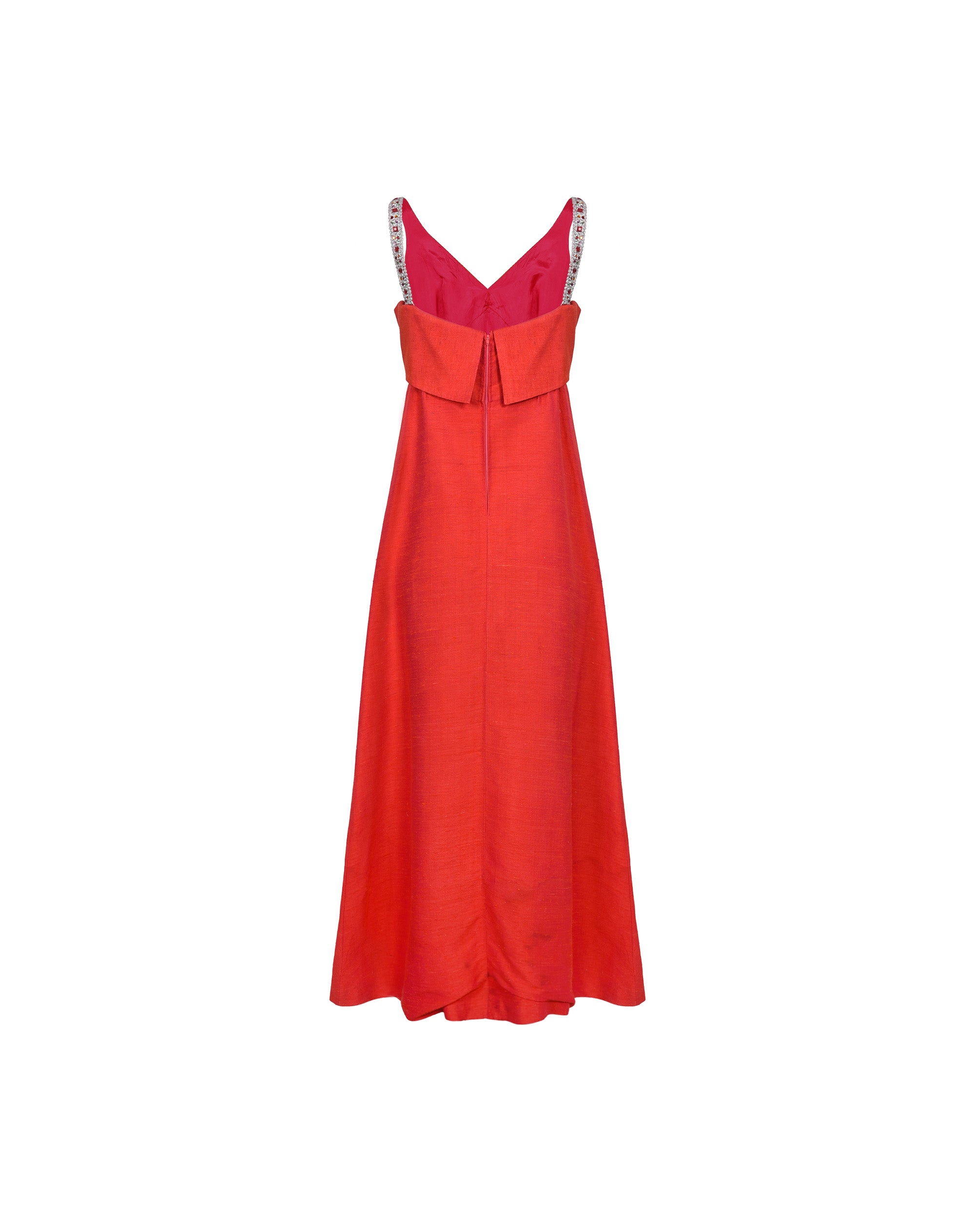 1960s Red Dupioni Silk Gown with Rhinestone Straps and Bow – Upper East ...